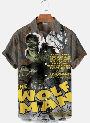 Classic Horror Movie Wolfman Halloween Hawaiian Buttoned Shirt Lapel ...