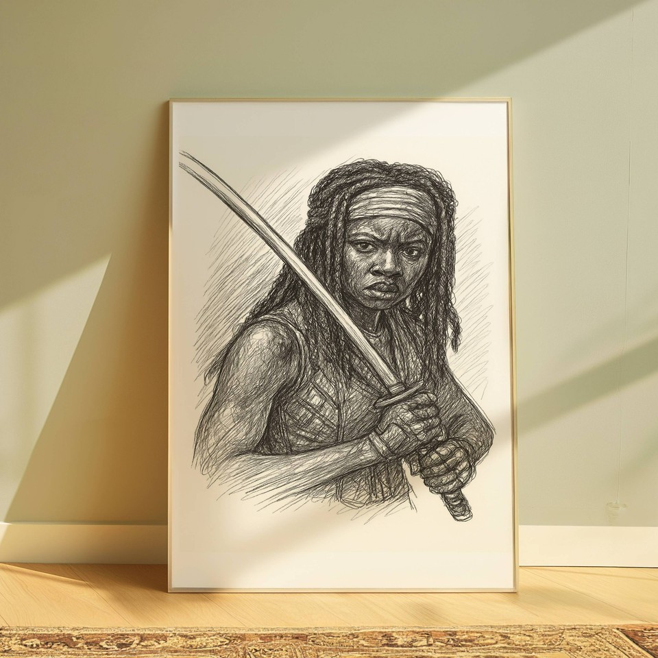 THE WALKING DEAD MICHONNE DRAWING PRINT PORTRAIT SKETCH 8" x 10" | eBay