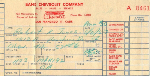 1957 Bank Chevrolet Maintenance Receipt My Family's 1957 Chevrolet ...