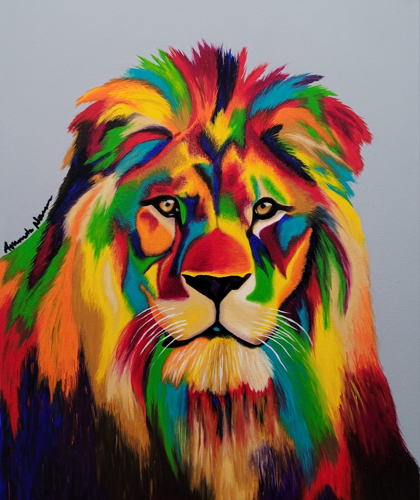 "Lion Of Judah" 16x20 Rainbow colorful Animal painting original Amanda ...