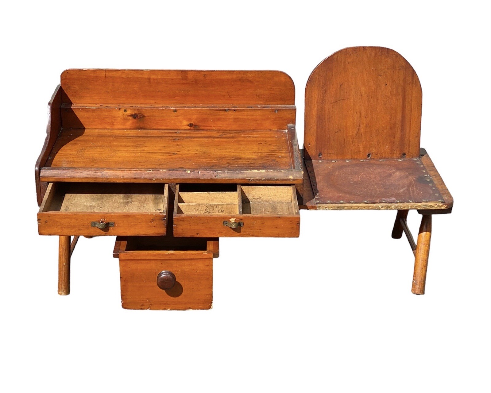 Antique Country Primitive Pine Cobblers Bench / Coffee Table with 3 ...