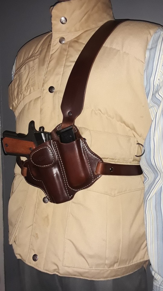 1911 Chest Holster Rig w/Extra Magazine Carry, Leather (3" to 3.5 ...