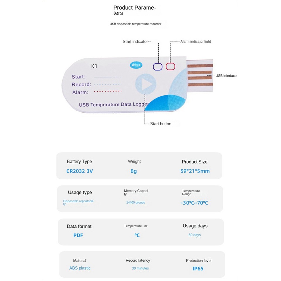 2X USB Temperature Data Logger 14400 Points USB Report 60 Days IP657547 ...