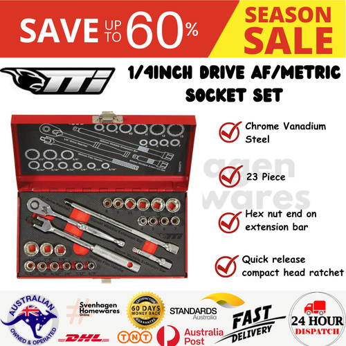 TTI 23 PIECE 1/4INCH DRIVE AF/METRIC SOCKET SET SS14D23TTI | eBay Australia