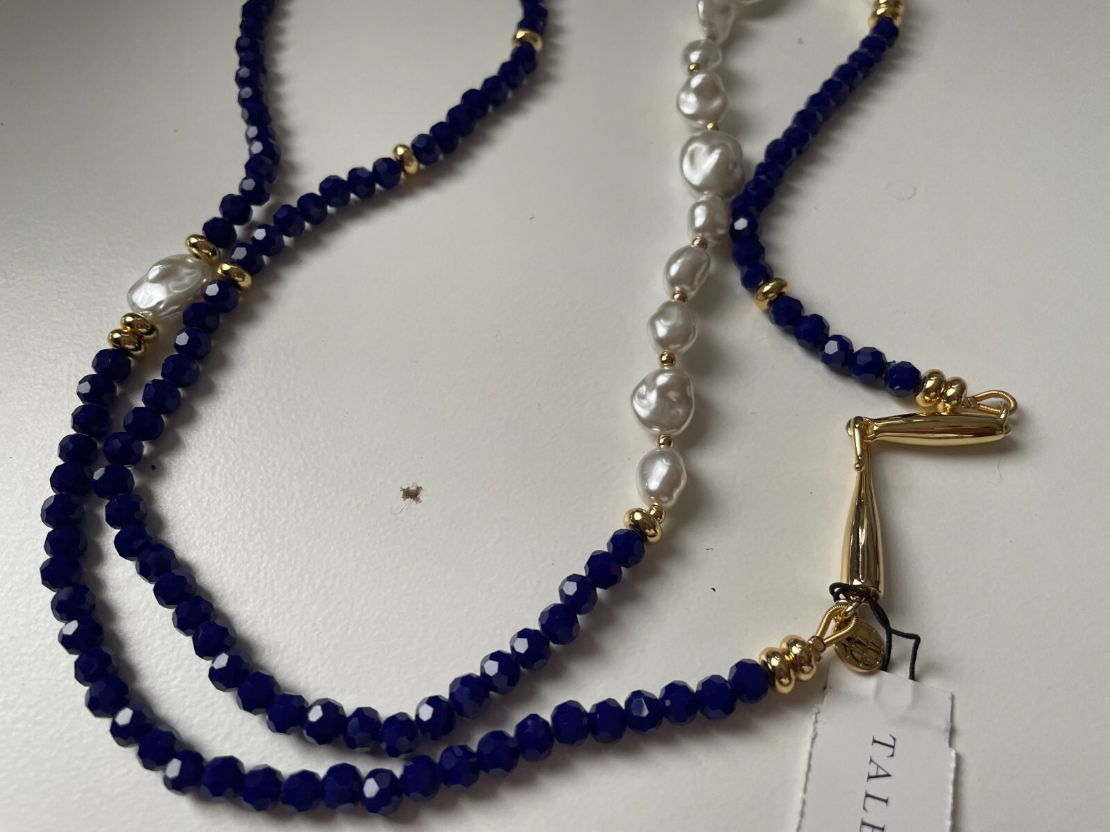 Talbots Mixed Pearl Necklace Blue Lapis Beads With Gold Tone & Pearls ...