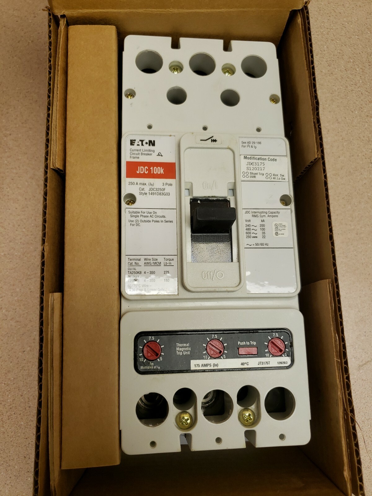NEW IN BOX - EATON CUTLER HAMMER JDC3175 175 AMP 600V JDC 100K | eBay