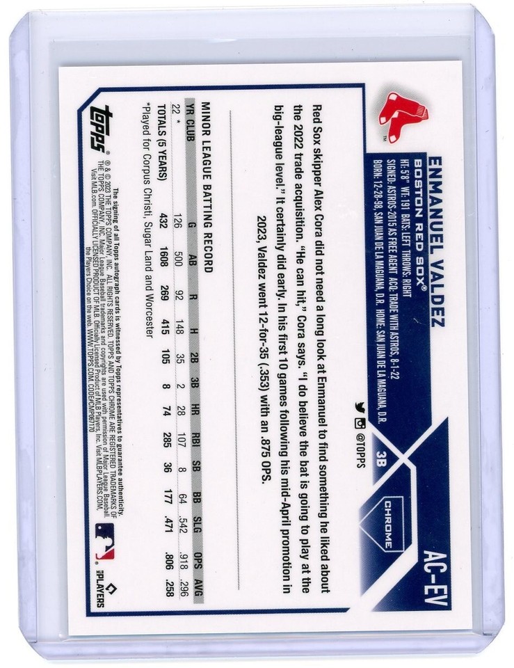 Emmanuel Valdez 2023 Topps Chrome Update Rookie RC Auto #AC-EV Red Sox ...