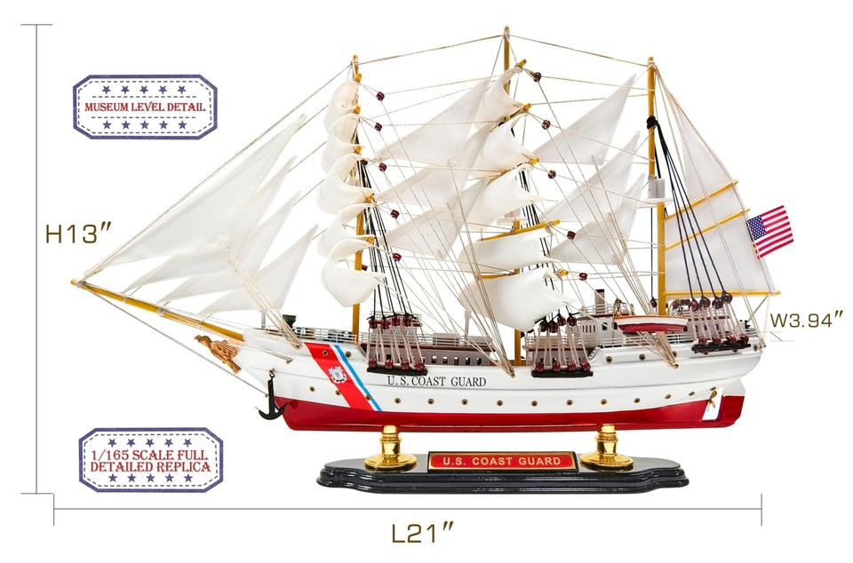 SAILINGSTORY Wooden Model Ship US Coast Guard Eagle Barque Ship Model ...