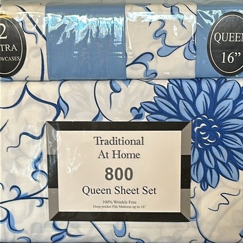 Traditional at home Queen 6 pc sheet set Navy Botanical Print | eBay