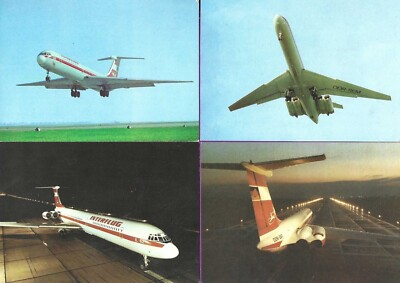 Interflug East German airlines issued IL-62 themed postcard. lot of 4 ...