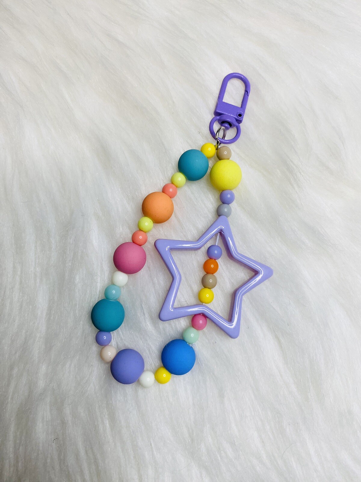 Purple Star keychain Purse Bag charm key fob Beaded Elastic strap ...