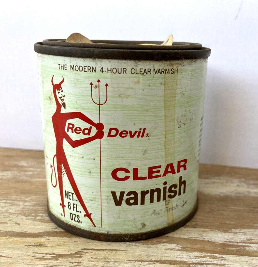 Vintage advertising display paint can Red Devil clear varnish 8 oz 1970 ...