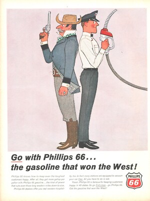1966 Phillips 76 Gasoline Vintage Print Ad Dual Old West Gas Attendant ...