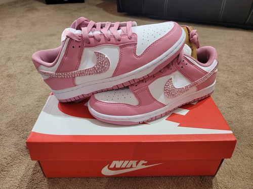 Swarovski Womens Dunks Low White And Pink Sneaker Blinged With ...