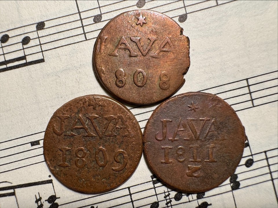 JAVA 3 x 1 Duit 1808 1809 1811 KM220+223+225 Cu MUCH ABOVE AVERAGE ...
