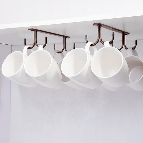 Mug Rack Under Cabinet Coffee Cup Holder 8 Mugs Hooks Under Shelf ...