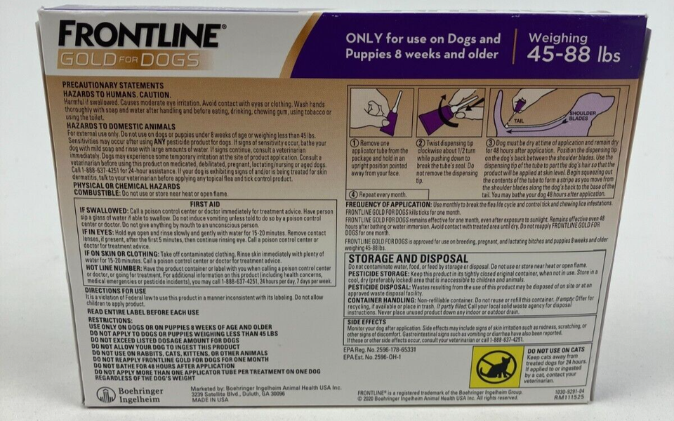 Frontline Gold Flea & Tick Treatment For Dogs 45 - 88 Pounds 3 Doses ...