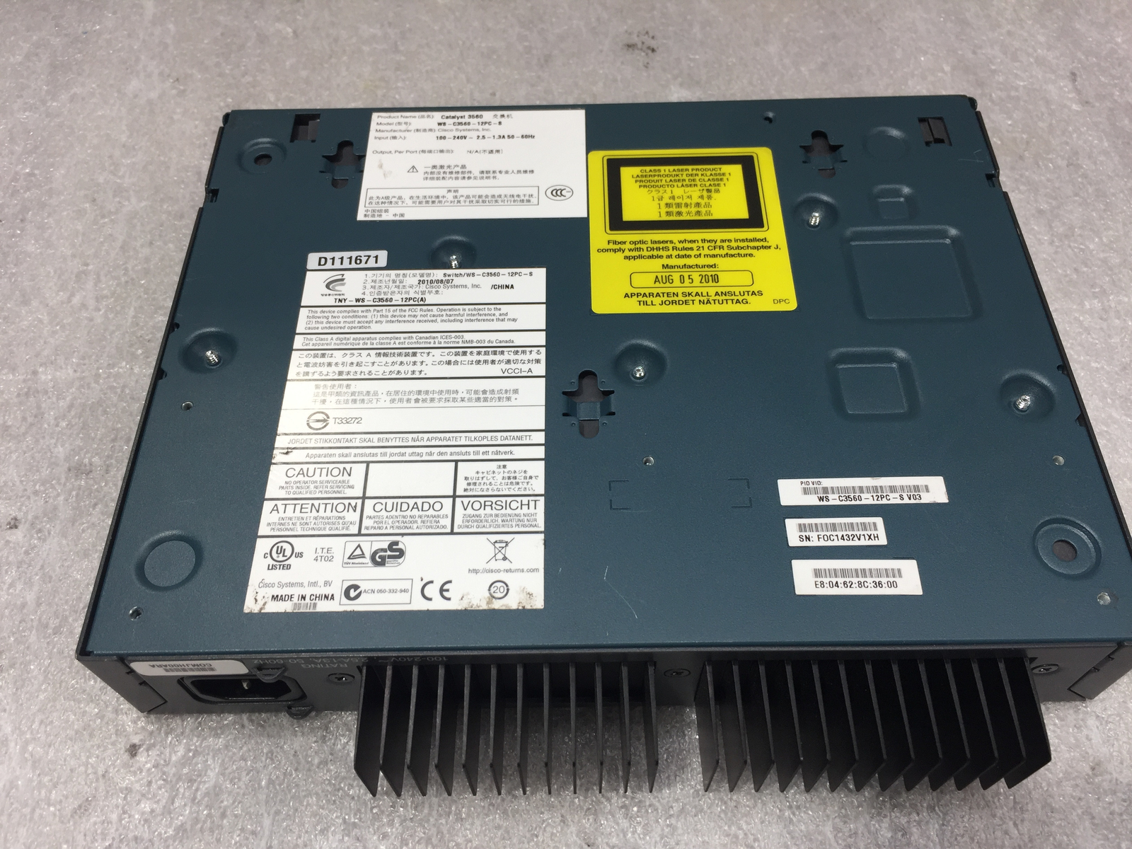 Cisco Catalyst 3560 PoE-12 WS-C3560-12PC-S 12-Port Compact PoE Switch ...