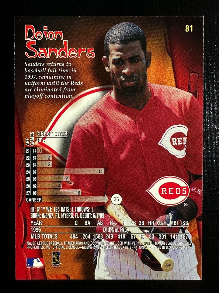 Deion Sanders 1997 Circa Baseball Card Cincinnati Reds #81 | eBay