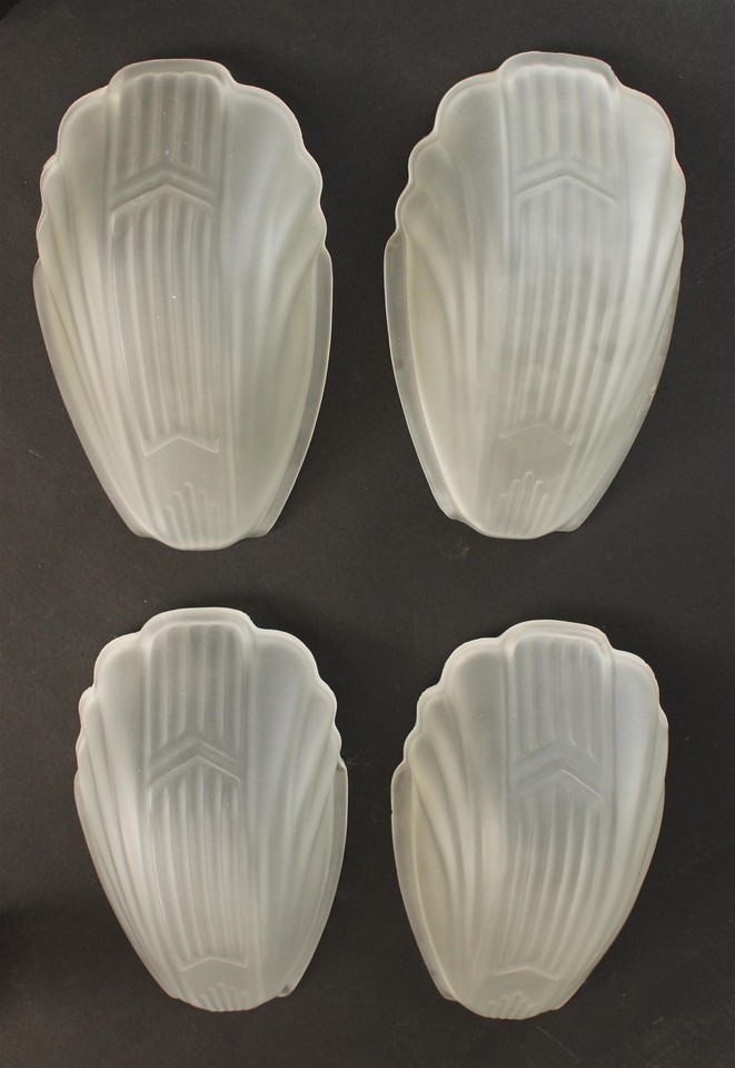 4 Markel Replacement Light Fixture Art Deco Chevron Frosted Glass Slip ...