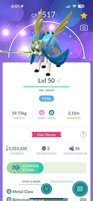 Pokemon Level 50 Shiny Crowned Sword Zacian Transformed Unregistered ok ...