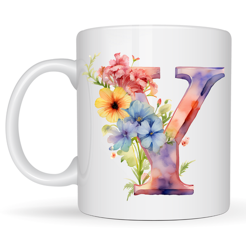 FLORAL Monogram Mug Personalized Name Coffee Cup Initial Letter 11 fl ...