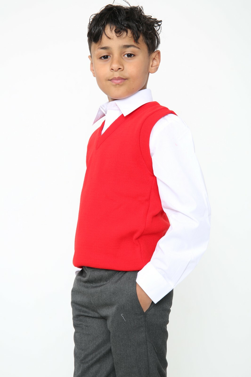 Boys Knitted Tank Top V Neck Sleeveless Jumper School Uniform Smart ...