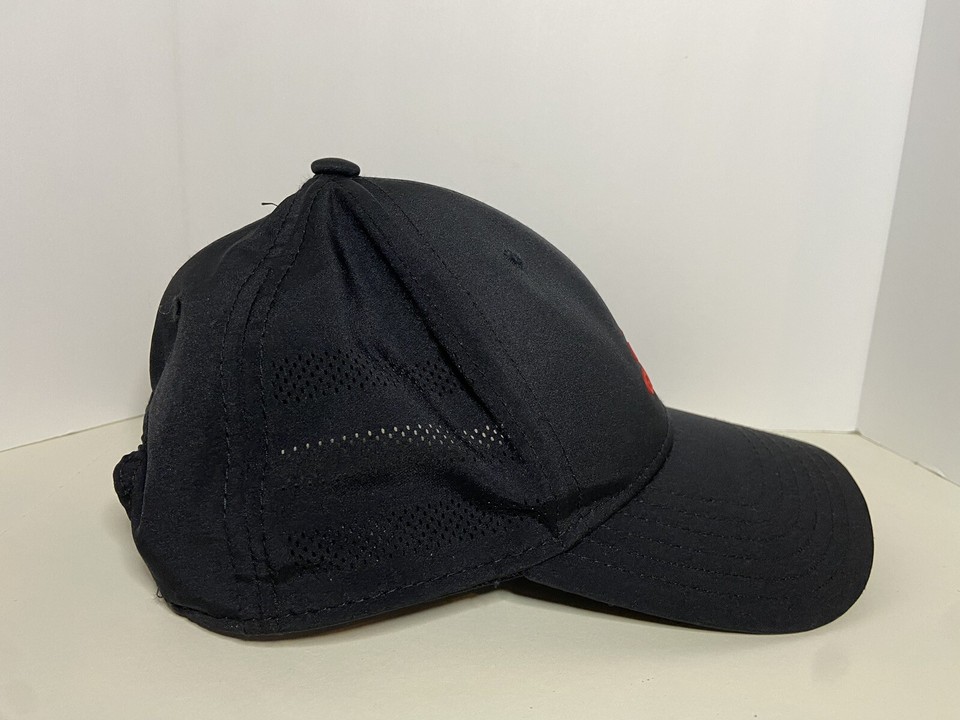 Adidas Aeroready Black Orange logo Stretch Fit Baseball Hat Small ...