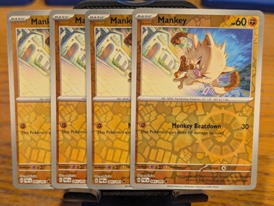 Pokemon TCG Paldean Fates Mankey Reverse Holo 045/091 x4 Playset | eBay