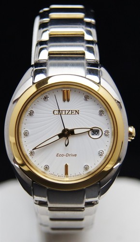 Ladies CITIZEN Eco-Drive White Diamond Dial Two Tone Stainless Steel ...