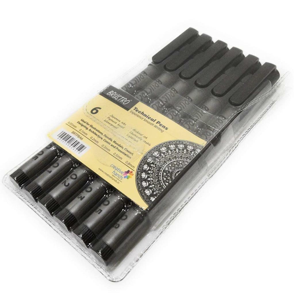 Low Cost Pack of 6 Brustro Technical Pens Assorted with Artist Sketch ...