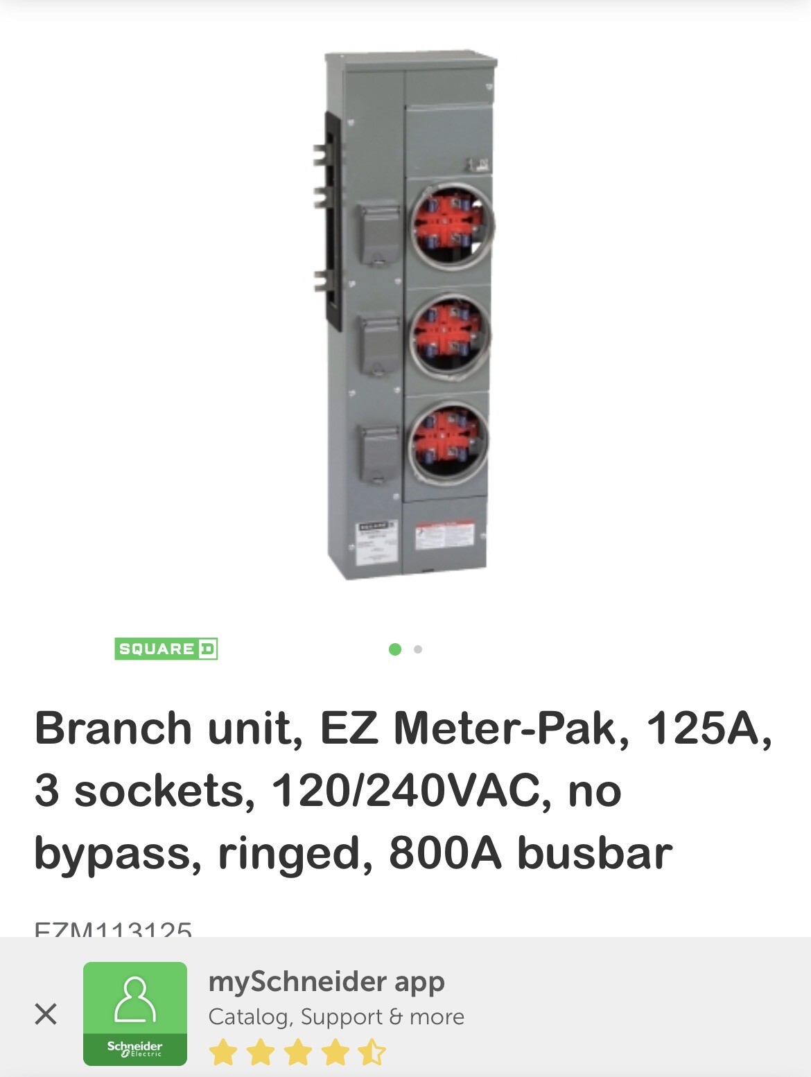 Square D EZM113125 800 Amp Bus w/3-Gang 125A Meter Position/s Socket/s ...