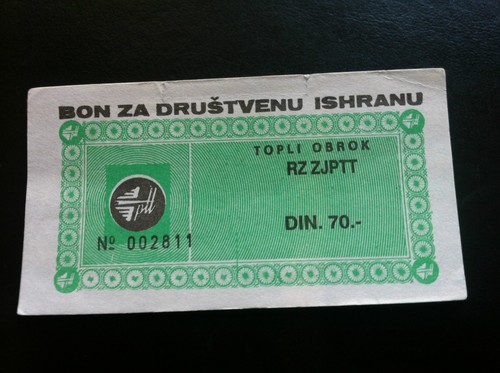 PTT POST- YUGOSLAVIA - FOOD BON/COUPON - early 1980s - RZ ZJ PTT - 70 ...