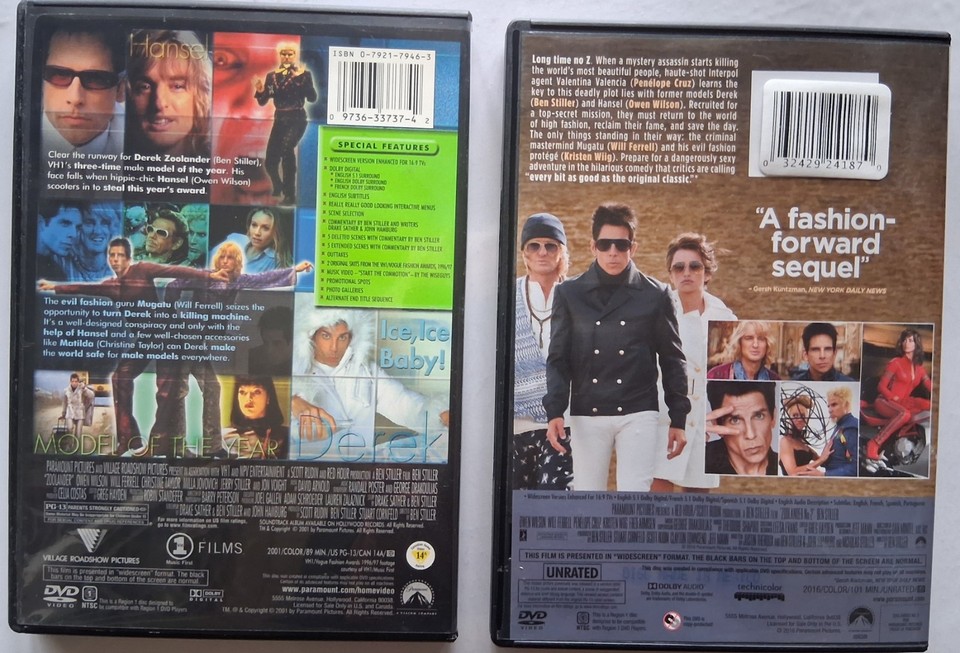 Zoolander 1 and 2 - DVDS - Comedy Satire - Ben Stiller - Region 1 | eBay