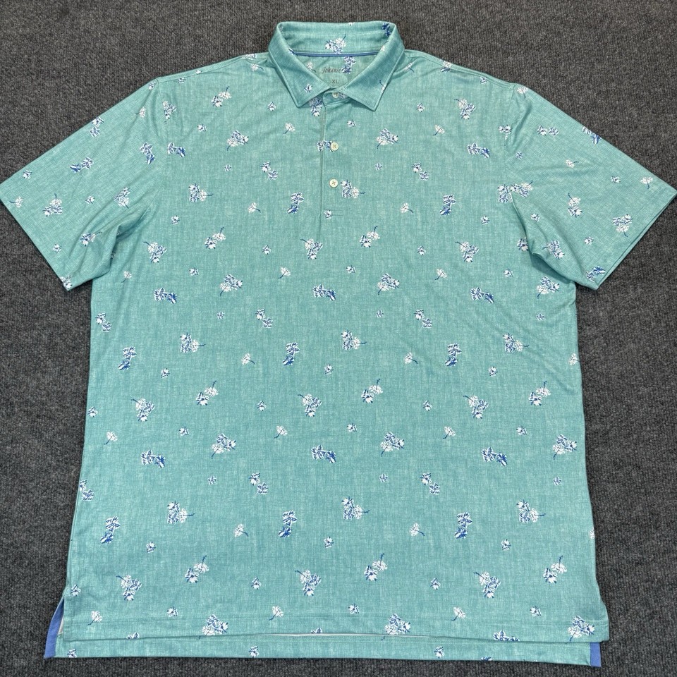 Johnnie-O Polo Mens 2XL Jenkins Stretch Golf Teal Blue Floral ...