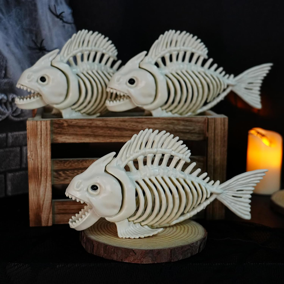 Halloween Fish Skeleton Decorations, 3 Pack 10" Plastic Animal Skeleton ...