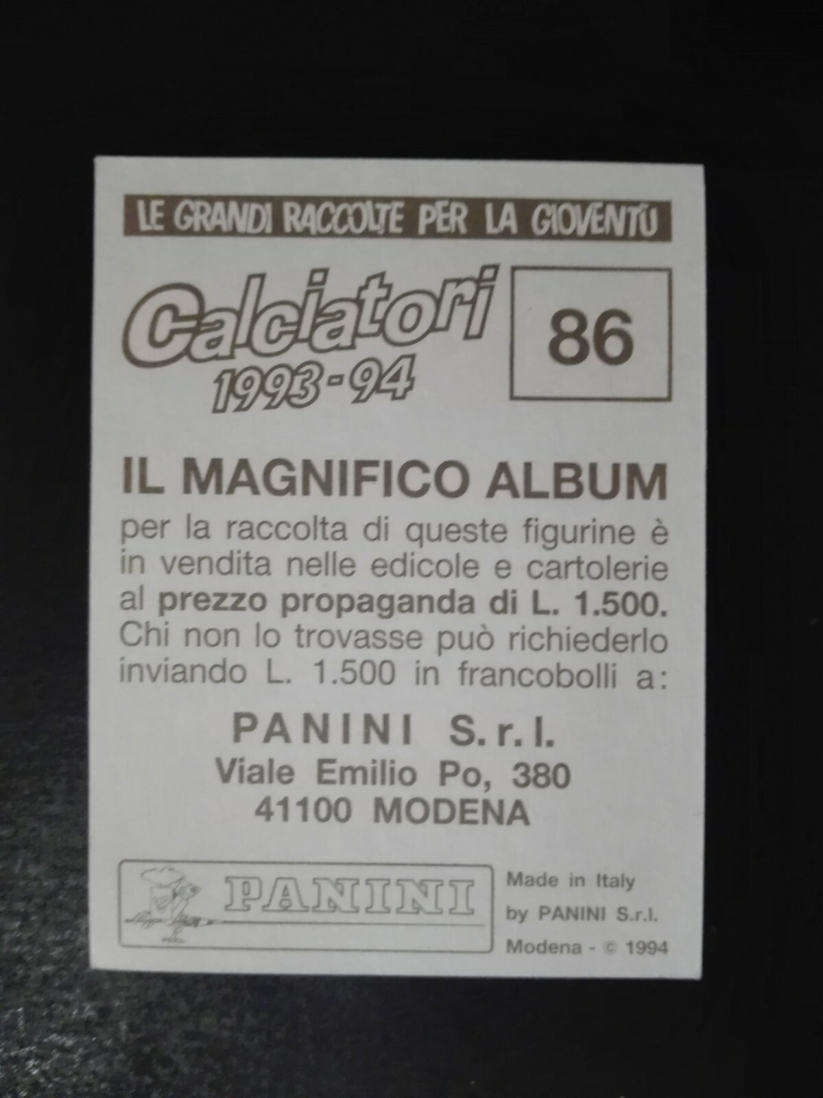 FIGURINA CALCIATORI PANINI 1993/94 GENOA RUOTOLO n. 86 NUOVA CON VELINA ...