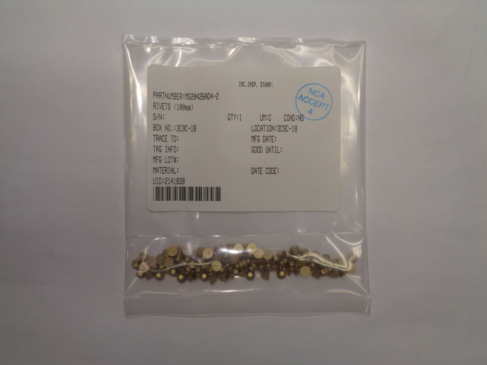 AIRCRAFT SOLID ALUMINUM RIVETS MS20426AD4-2 SET OF 100 EACH NEW | eBay