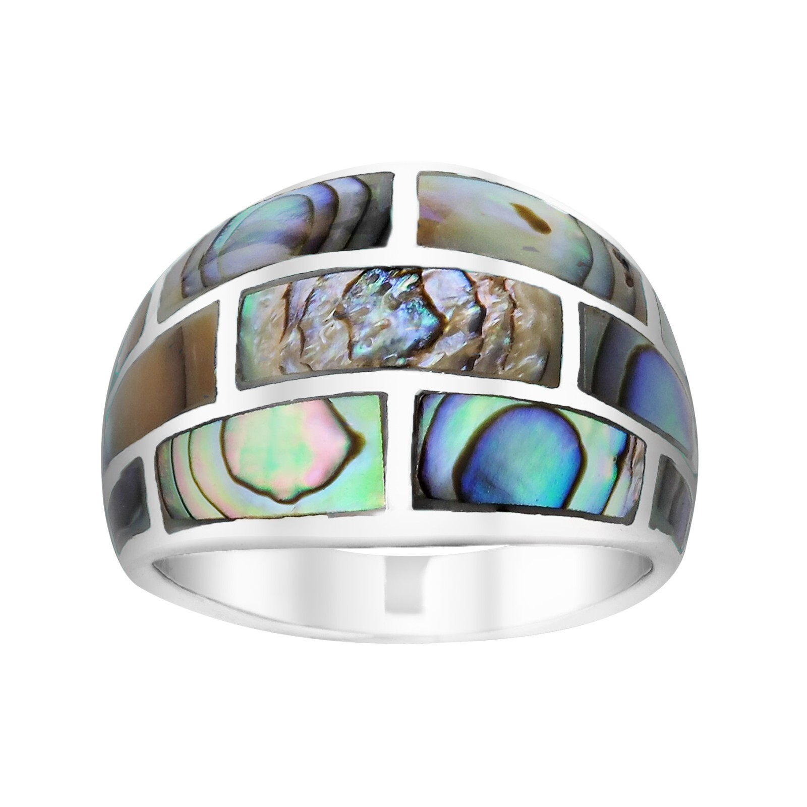 Modern Brick Blocks of Abalone Shell Inlay Sterling Silver Ring - 9 | eBay