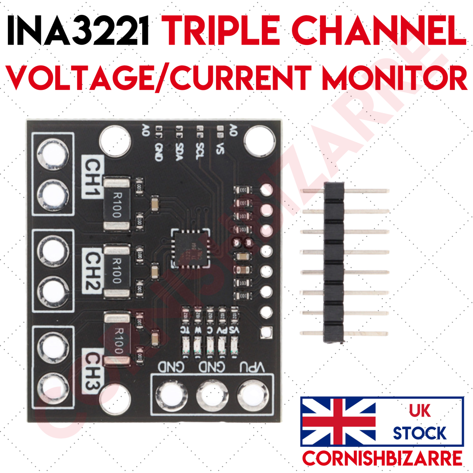 INA3221 TRIPLE CHANNEL SHUNT CURRENT VOLTAGE SENSOR BOARD POWER SUPPLY ...