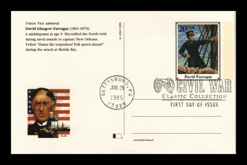 Dr Jim Stamps FDC David Farragut Civil War Postal Stationery Card ...