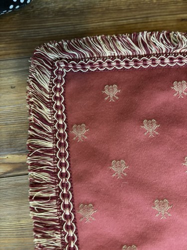 Bee Fringed Table Topper 36”x 39” Maroon & Beige Table Runner Scarf ...