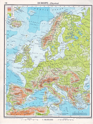 1961 MAP ~ EUROPE PHYSICAL ~ BRITISH ISLES SCANDINAVIA | eBay