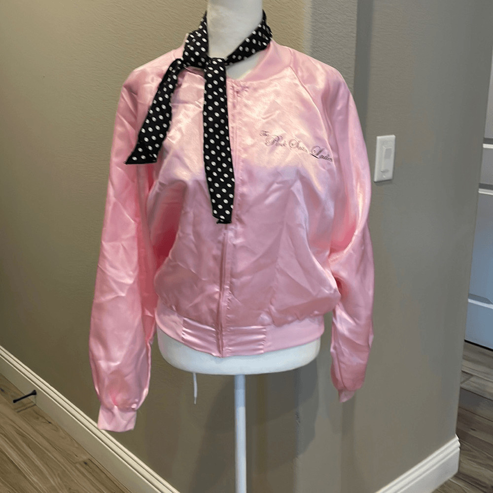 Grease Pink Satin Ladies Jacket With Polka Dot Scarf … - Gem
