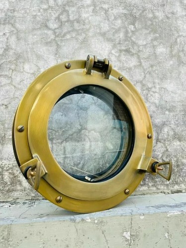 12" Vintage Antique Brass Canal Boat Porthole Door Window Round Glass ...