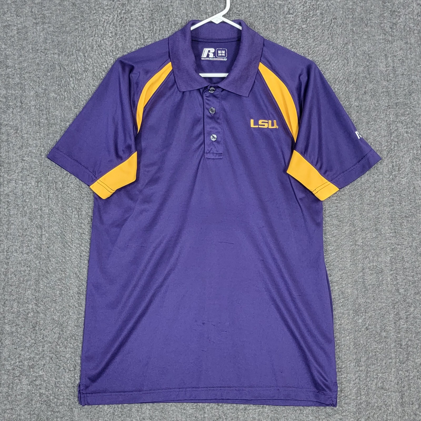 LSU Tigers Polo Shirt Mens Medium 38 - 40 Purple Yellow Louisiana State ...