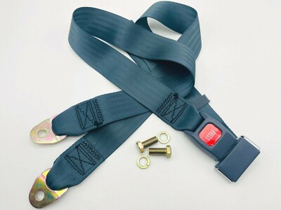2 Point Lap Seat Belt Vintage Push Button Release Latch With Bolts BLUE ...