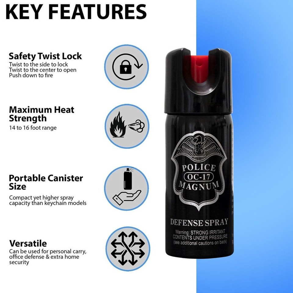 2 Pack Police Magnum PEPPER SPRAY 2oz w/ UV Dye Twist Safety Lock ...