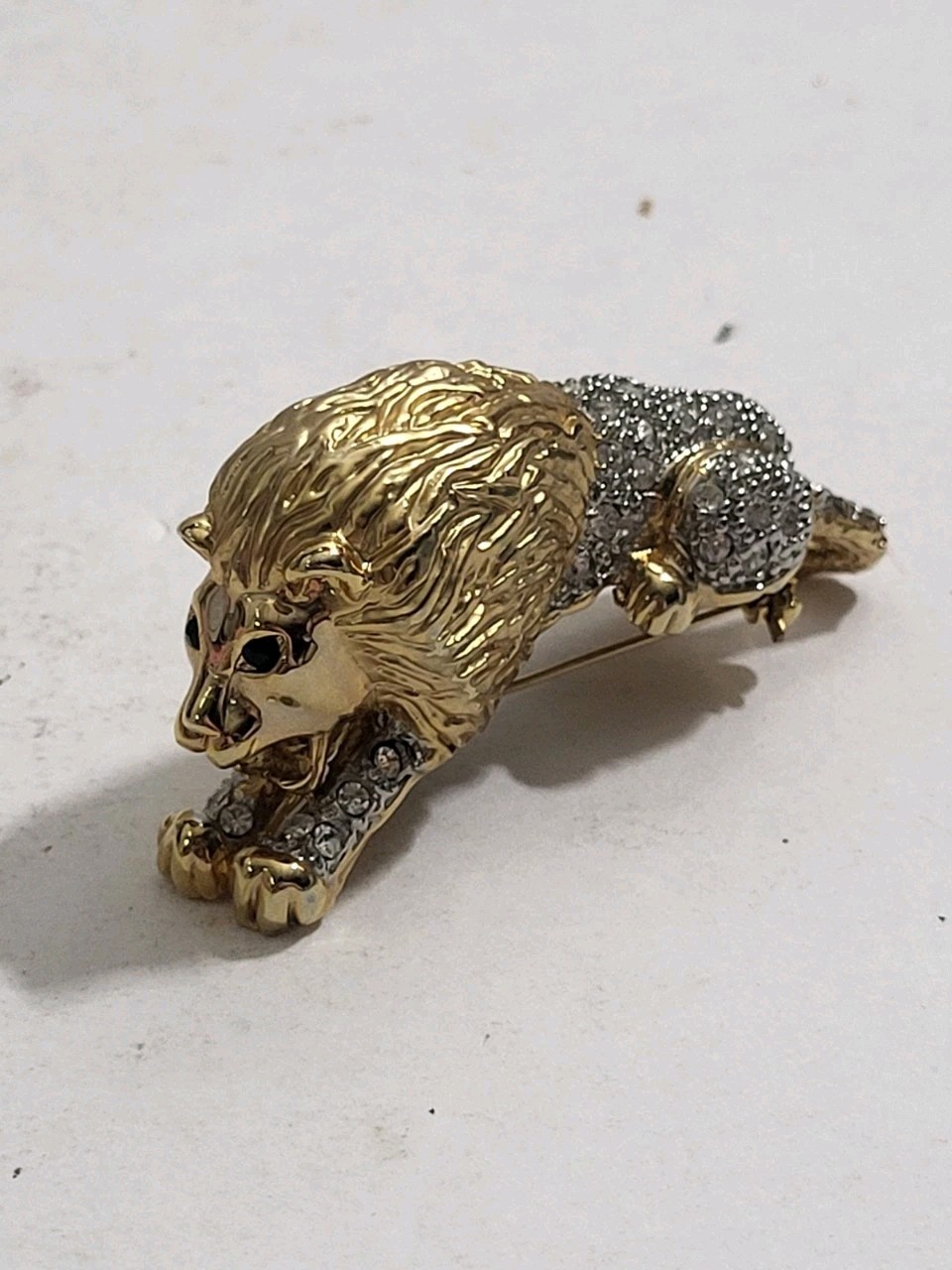 Vintage Roaring Lion Figural Shoulder Pin Rhinestone … - Gem