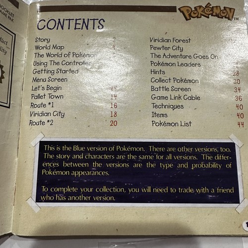 Pokemon Blue Version (Nintendo GameBoy) w box, manual and Inserts ...